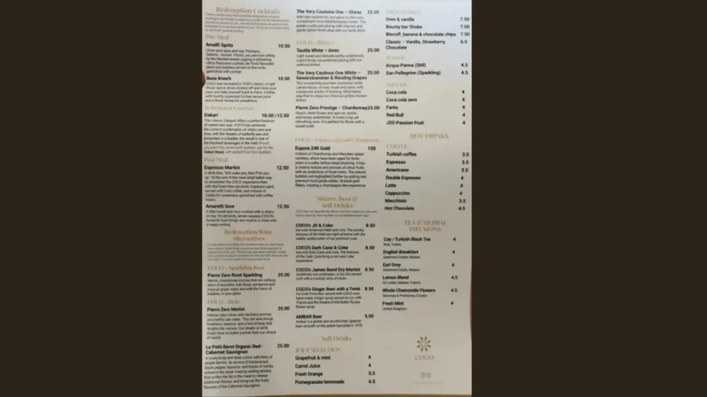 Coco Grill and Lounge Menu Price Locations Updated 2025