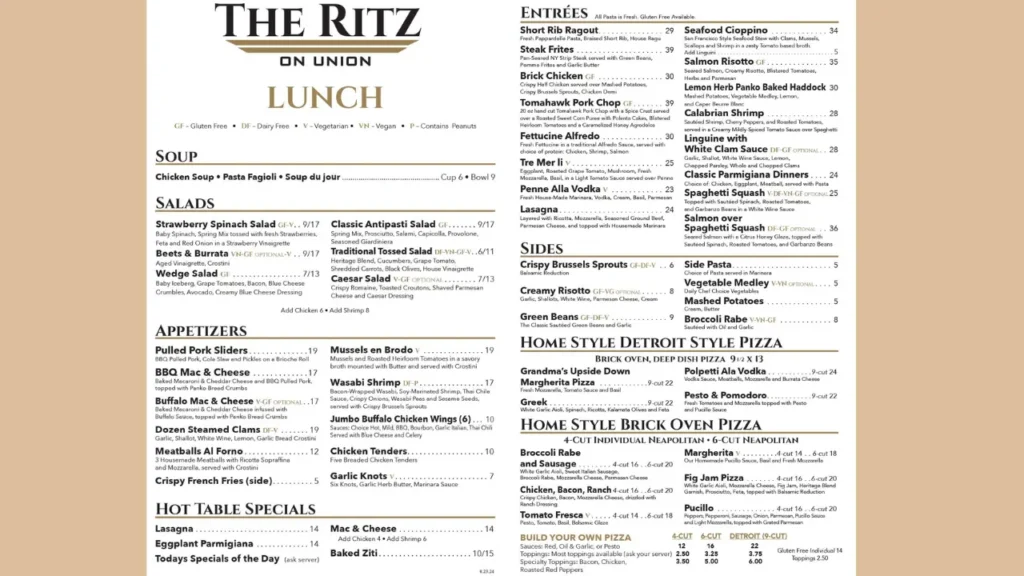 The Ritz Restaurant Menu Price Locations Updated 2025