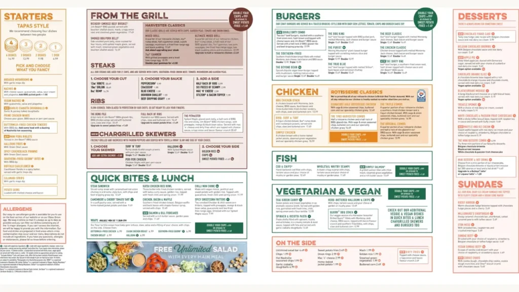 Harvester Menu Price Locations Updated 2025
